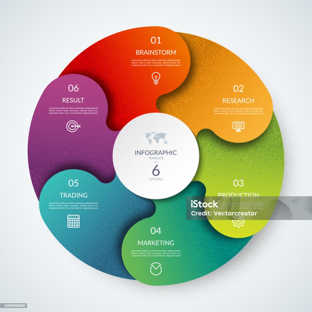 Vector Infographic Circle Cycle Diagram With 6 Steps Round Chart That