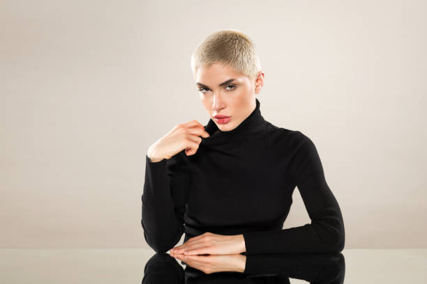 Free Stock Photo of Cute young woman with short hairstyle covering one ...