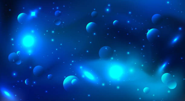 Abstract Blue Outer Space Blue Cartoon Space Technology Background.