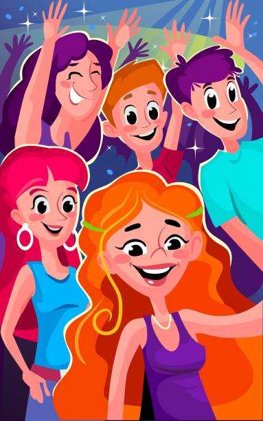 10 Group Selfie Teens Night Stock Illustrations Royalty Free Vector