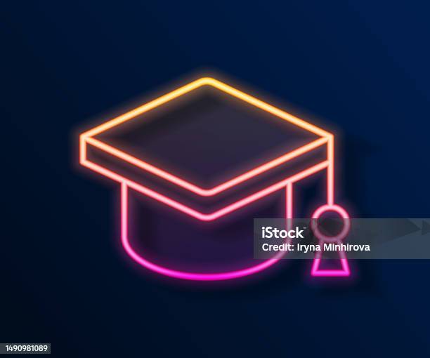 Ligne Au Néon Incandescente Icône De Casquette De Graduation Isolée Sur