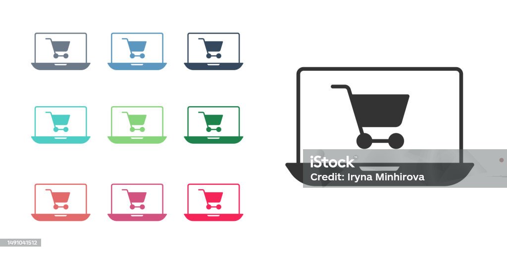 Keranjang Belanja Hitam Di Layar Ikon Laptop Terisolasi Pada Latar ... Keranjang Belanja Hitam Di Layar Ikon Laptop Terisolasi Pada Latar ...