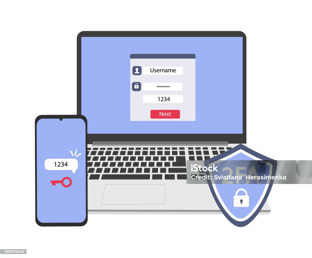 2fa Dua Langkah Authenticationunlocking Melalui Ponsel Ilustrasi Datar