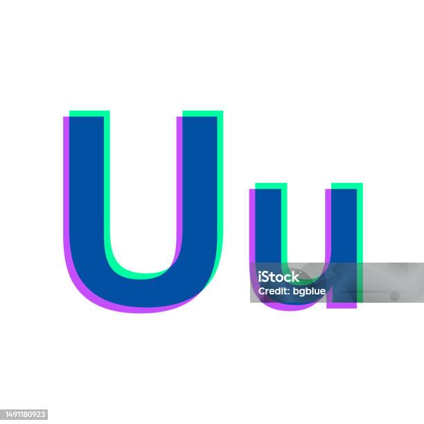 Letter U Uppercase And Lowercase Icon With Two Color Overlay On White