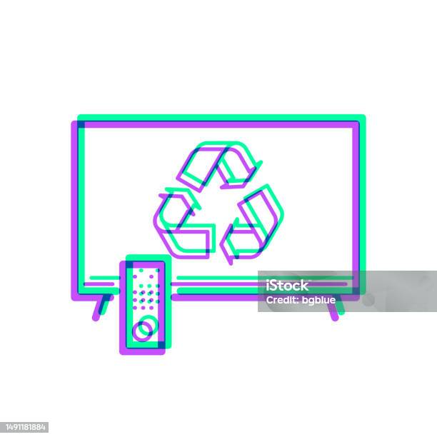Tv Avec Symbole De Recyclage Icône Avec Superposition De Deux Couleurs