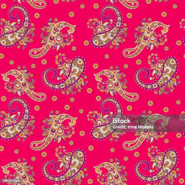Traditional Seamless Paisley Pattern Indian Floral Ornament Stock