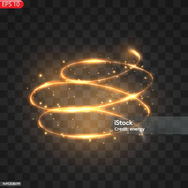 Fiery Light Circles Glow Effect Sparkling Golden Glitter Stock