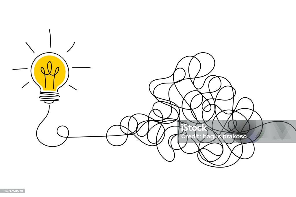 Glühbirne Mit Verworrenen Linien Problemlösung Und Brainstorming Ideenkonzept Vektorillustration