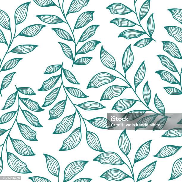 Pola Bunga Seamless Eksotis Dengan Gaya Garis Motif Bunga Yang Digambar