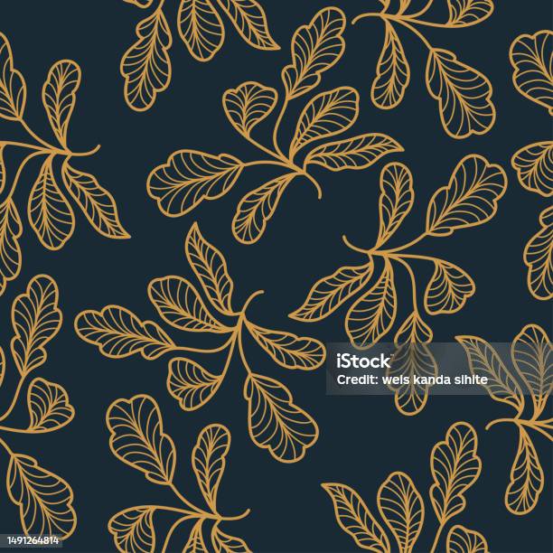 Pola Bunga Seamless Eksotis Dengan Gaya Garis Motif Bunga Yang Digambar