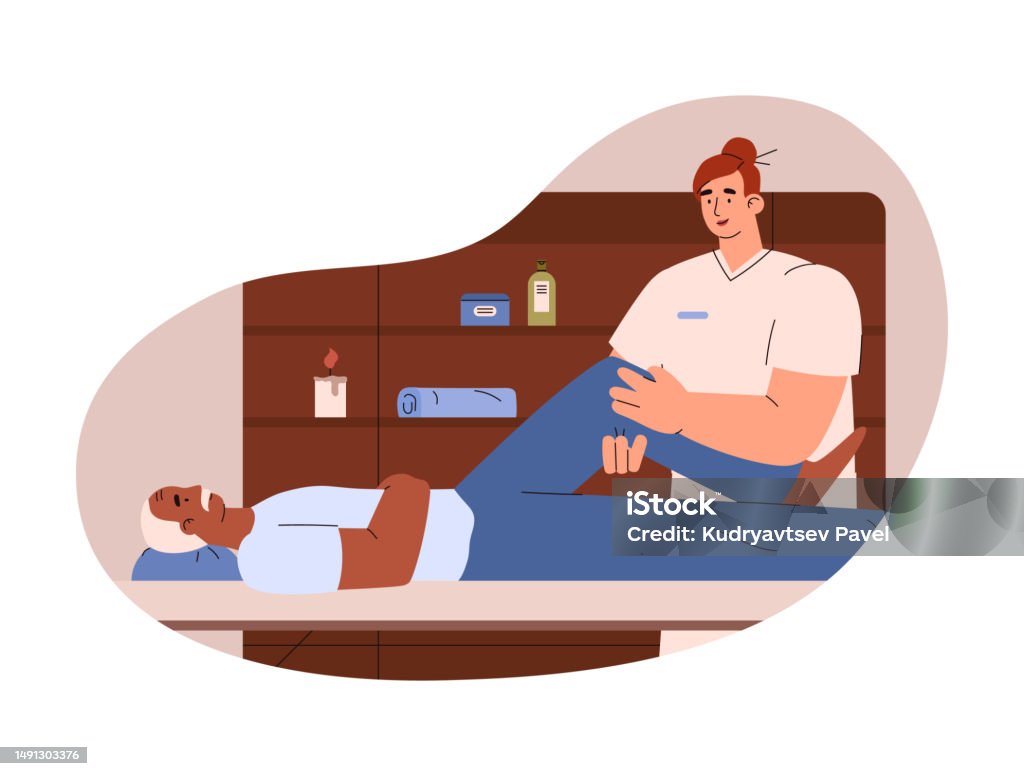 Therapist Doing Physical Therapy To Patient Flat Vector Illustration