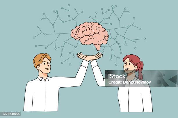 Ilustración De Científicos Exploran La Actividad Cerebral Humana Y Más