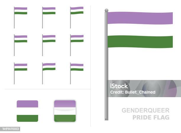 Genderqueer Pride Flag Waving Animation App Icon Vector Stock