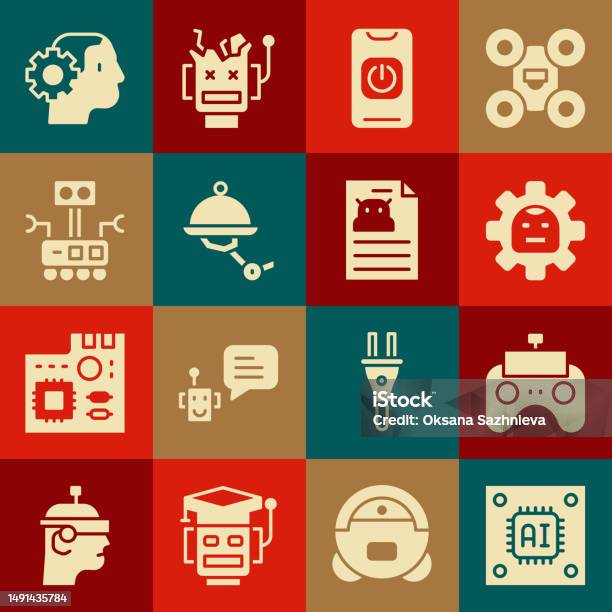 Set Processor With Microcircuits Cpu Remote Control Robot Turn Off Robot From Phone Waiter
