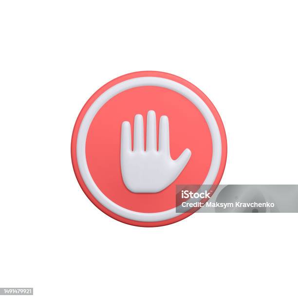 Panneau Darrêt 3d Réaliste Isolé Fond Blanc Symbole Darrêt De Main