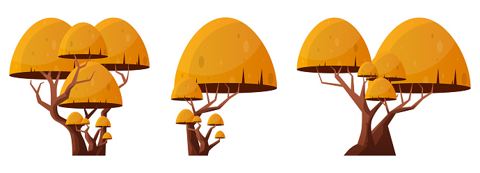 Collection Darbres De Dessins Animés Colorés Isolés Sur Blanc