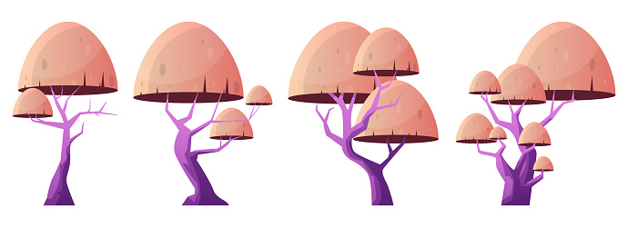 Collection Darbres De Dessins Animés Colorés Isolés Sur Blanc