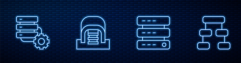 Set Line Server Data Web Hosting And Gear Hangar With Servers And