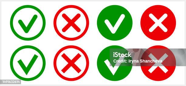 Coche Verte Et Icône En Forme De Croix Rouge Cochez La Marque Clipart