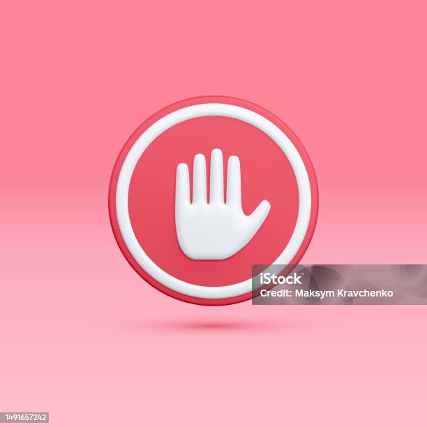 Panneau Darrêt 3d Réaliste Isolé Fond Lumineux Symbole Darrêt De Main