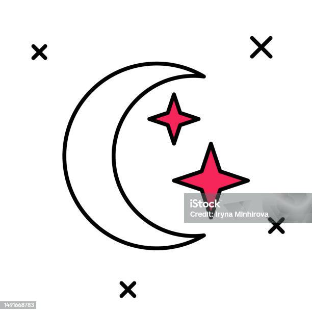 Contour Rempli Icône Lune Et Étoiles Isolée Sur Fond Blanc Signe De