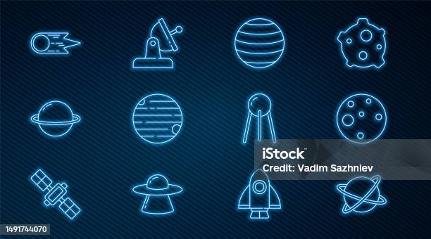 Set Line Satellites Orbiting The Planet Planet Mars Venus Saturn Comet