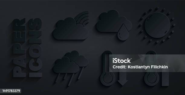 Atur Termometer Meteorologi Matahari Awan Dengan Hujan Dan Ikon Awan