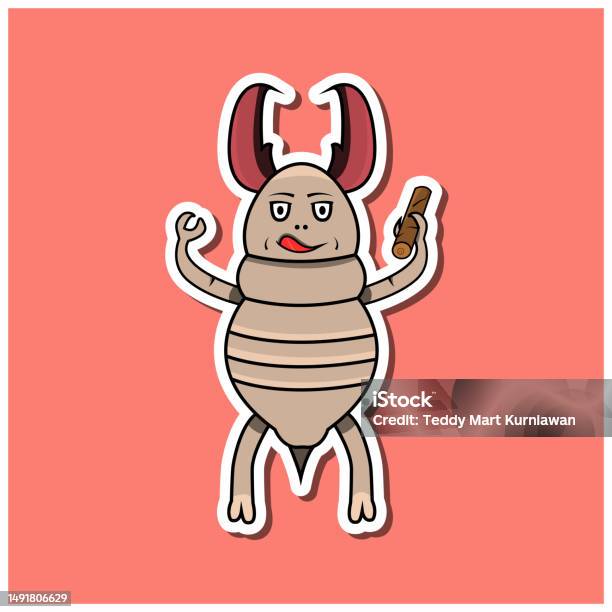Autocollant Dinsecte Mignon Avec Dessin Animé De Termites Fond Rose