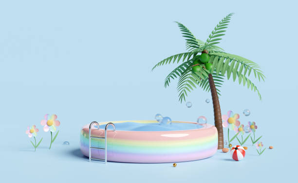Free picture: Illustration of a swimming pool with flowering tree in it