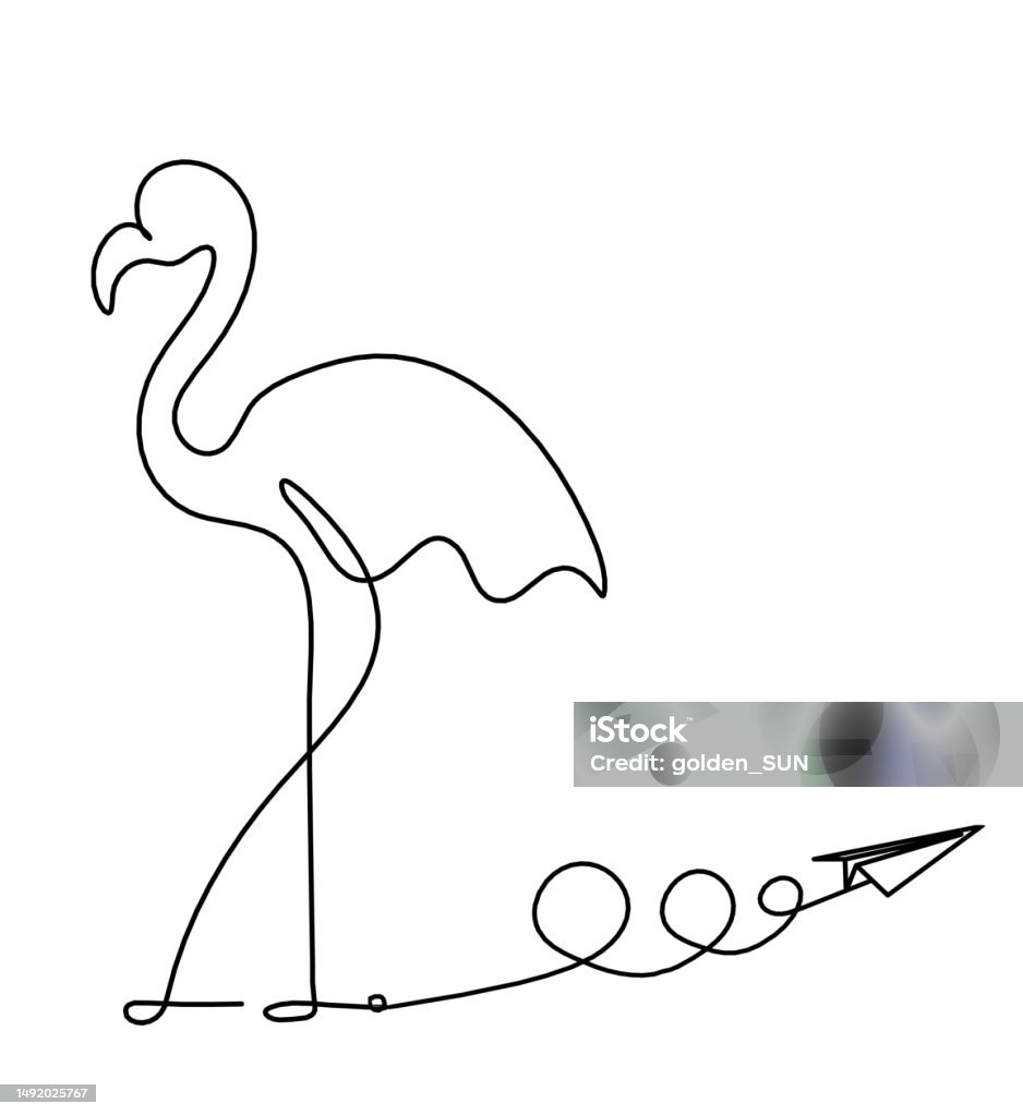 Silhouette Dun Flamant Rose Abstrait Et Dun Plan En Papier Comme Dessin