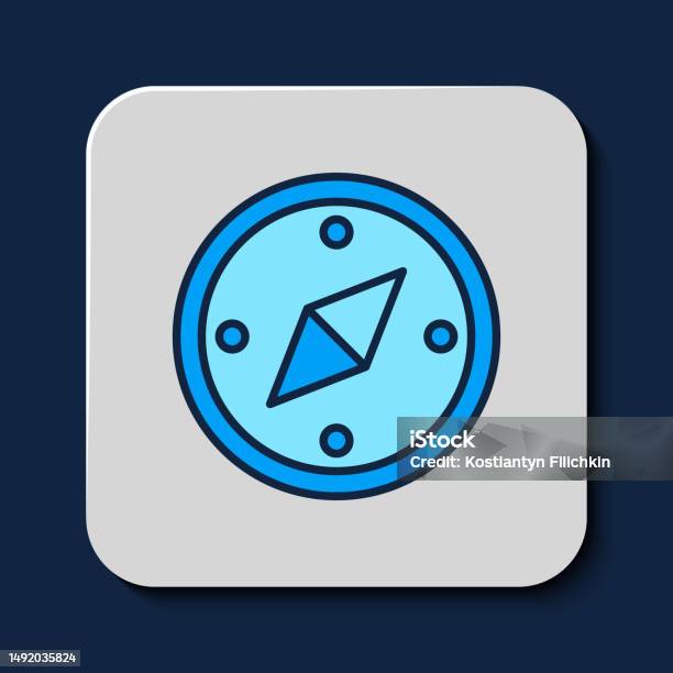 Contour Rempli Icône De Boussole Isolée Sur Fond Bleu Symbole De