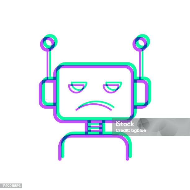Triste Bot Tête De Robot Icône Avec Superposition De Deux Couleurs Sur
