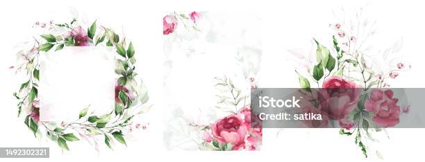 Greenery Frame Watercolor Painted Set Templates With Branches Green ... Greenery Frame Watercolor Painted Set Templates With Branches Green ...