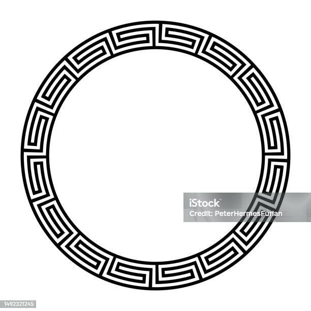 Greek Fret Ornament Circle Frame With Seamless Meander Pattern Stock