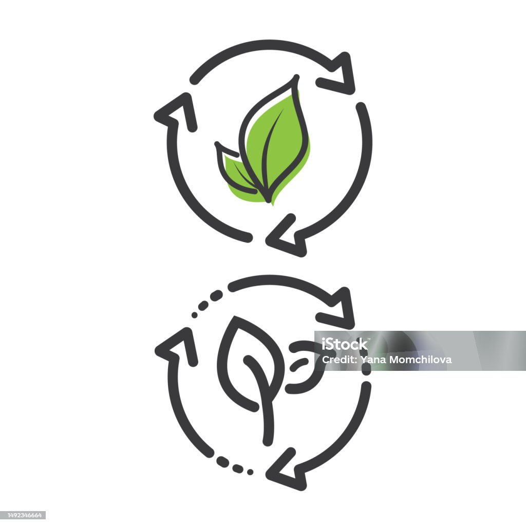 Icône De Recyclage Organique Deux Feuilles Vertes Avec Trois Flèches