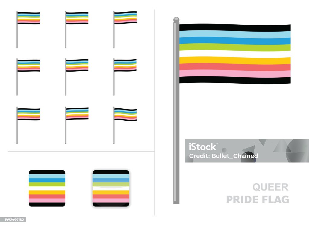 Queer Pride Flag Waving Animation App Icon Vector Stock Illustration