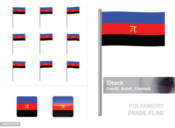 Old Polyamory Pride Flag Waving Animation App Icon Vector Stock