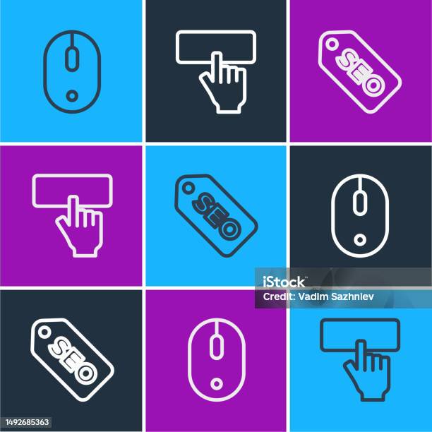 Set Garis Mouse Komputer Optimasi Seo Dan Ikon Keyboard Vektor