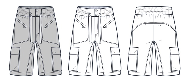 Modèle De Dessin Technique Plat De Mode Short Cargo Pants Pantalon