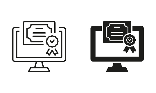 Ensemble Dicônes De Silhouette Et De Ligne De Diplôme En Ligne Symbole
