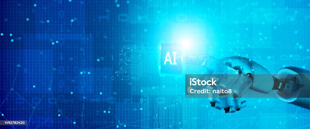 Tangan Robot Dan Ai Cuicrit Koneksi Jaringan Data Dengan Latar Belakang Kode Bilangan Biner