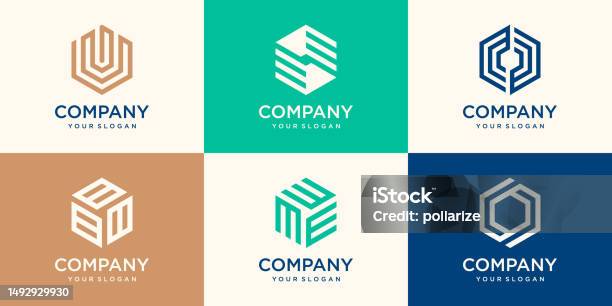 Desain Logo Segi Enam Geometris Dengan Konsep Garis Templat Logo Bisnis