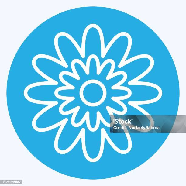 Icône Zinnia Lié Au Symbole Des Fleurs Style Yeux Bleus Conception