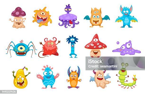 Monsters Cartoon Cute Funny Characters Mutants Stock Illustration