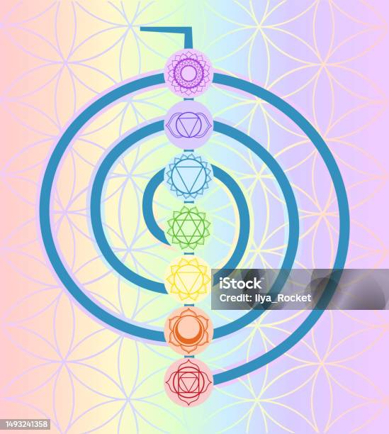 Simbol Choku Rei Dengan Tujuh Chakra Pada Ilustrasi Vektor Latar ... Simbol Choku Rei Dengan Tujuh Chakra Pada Ilustrasi Vektor Latar ...