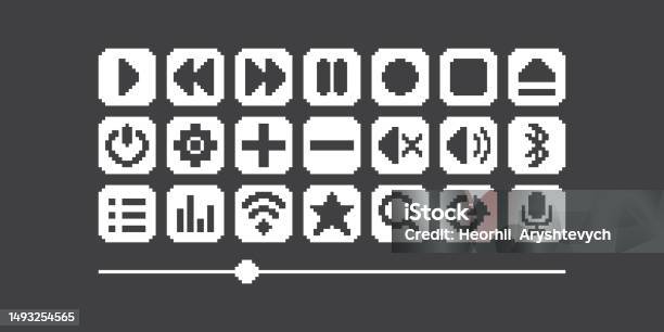 Illustration Pixel Art 8bit Dun Ensemble Dicônes De Lecteur Multimédia