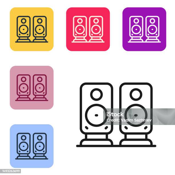 Black Line Stereo Speaker Icon Isolated On White Background Sound