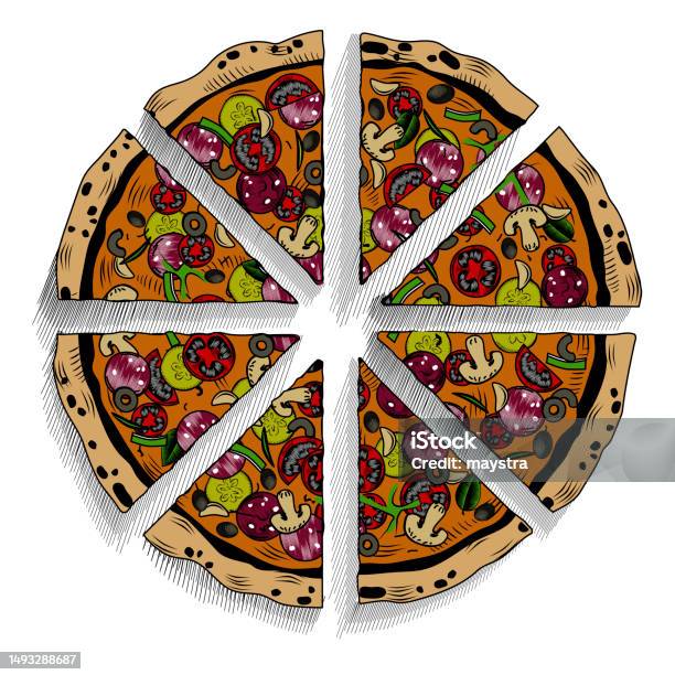 Big Round Tasty Pizza Cut Into Equal Parts Stock Illustration ... Big Round Tasty Pizza Cut Into Equal Parts Stock Illustration ...