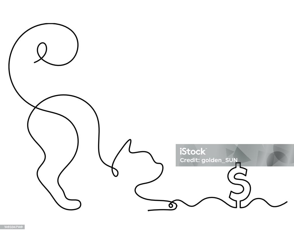 Silhouette Dun Chat Abstrait Avec Un Dollar En Dessin Au Trait Vecteurs