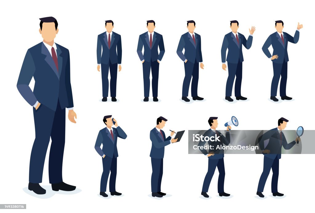 Set Desain Karakter Pengusaha Desain Pose Yang Berbeda Ilustrasi Stok
